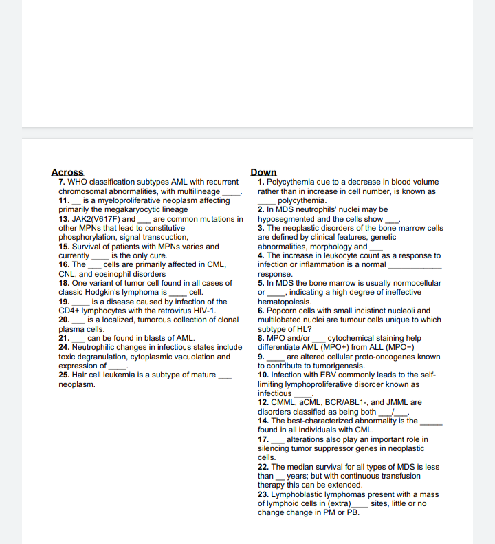 Solved Across 7. WHO classification subtypes AML with | Chegg.com