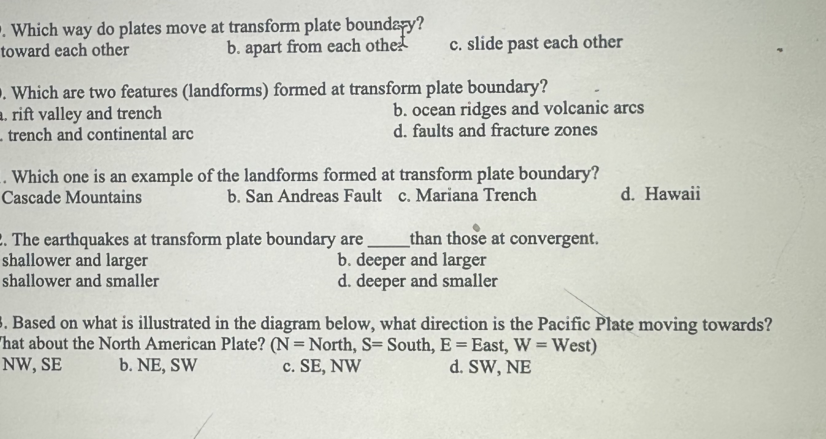 Solved Which way do plates move at transform plate boundzry? | Chegg.com