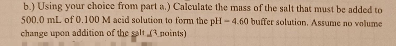 Solved b.) Using your choice from part a.) Calculate the | Chegg.com