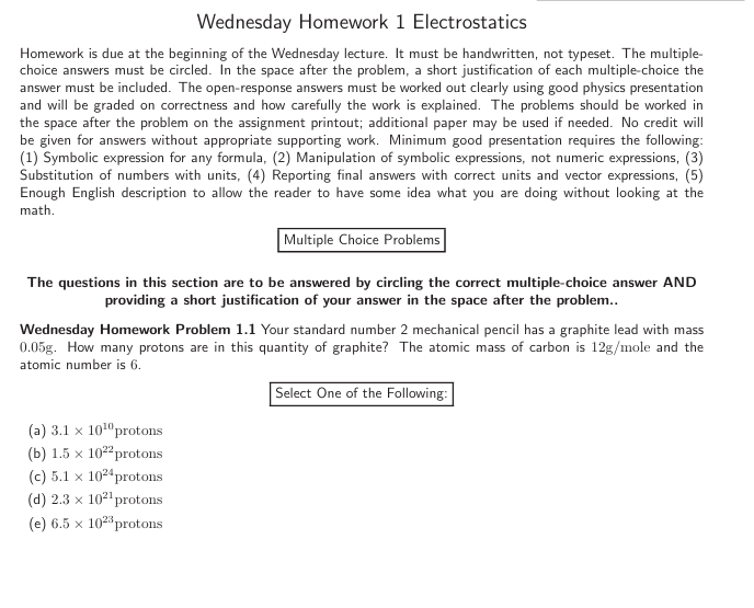 Solved Wednesday Homework 1 ﻿ElectrostaticsHomework is due | Chegg.com