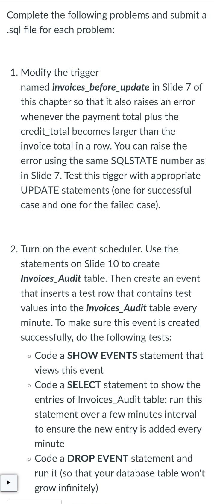 Solved Complete the following problems and submit a .sql | Chegg.com