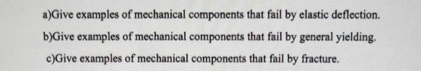 Solved a)Give examples of mechanical components that fail by | Chegg.com