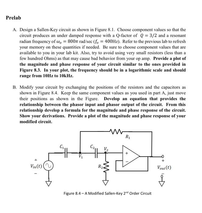 Solved A. Design a Sallen-Key circuit as shown in Figure | Chegg.com