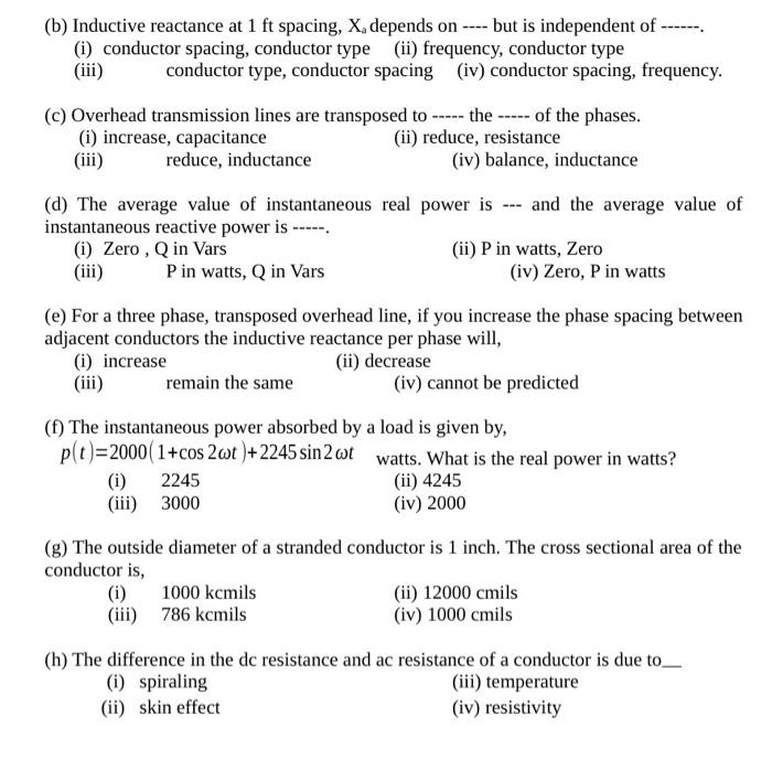 Solved B Inductive Reactance At 1ft Spacing Xa Depends On