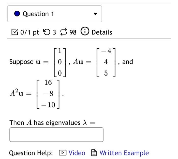 Solved Question 1 B0/1 pt 53 98 0 Details 1 4 [ Suppose u = | Chegg.com Solved Question 1 B0/1 pt 53 98 0 Details 1 4 [ Suppose u = | Chegg.com