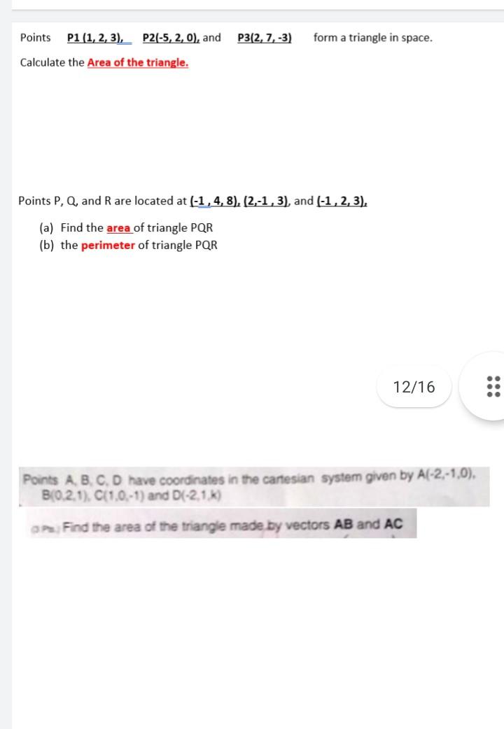 Solved Points P1(1,2,3),P2(−5,2,0) and P3(2,7,−3) form a | Chegg.com