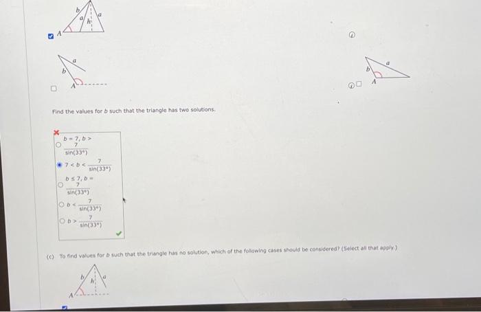 Solved Consider the following. A=33∘,a=7 (a) To find values | Chegg.com