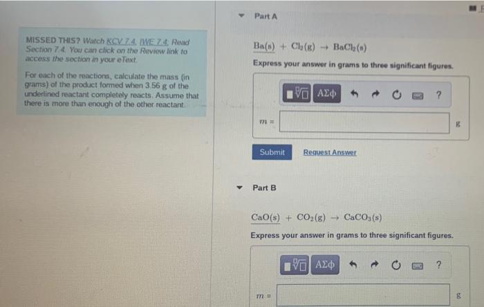 Solved Part A Ba(s) + CH() - Bach(s) Express your answer in | Chegg.com