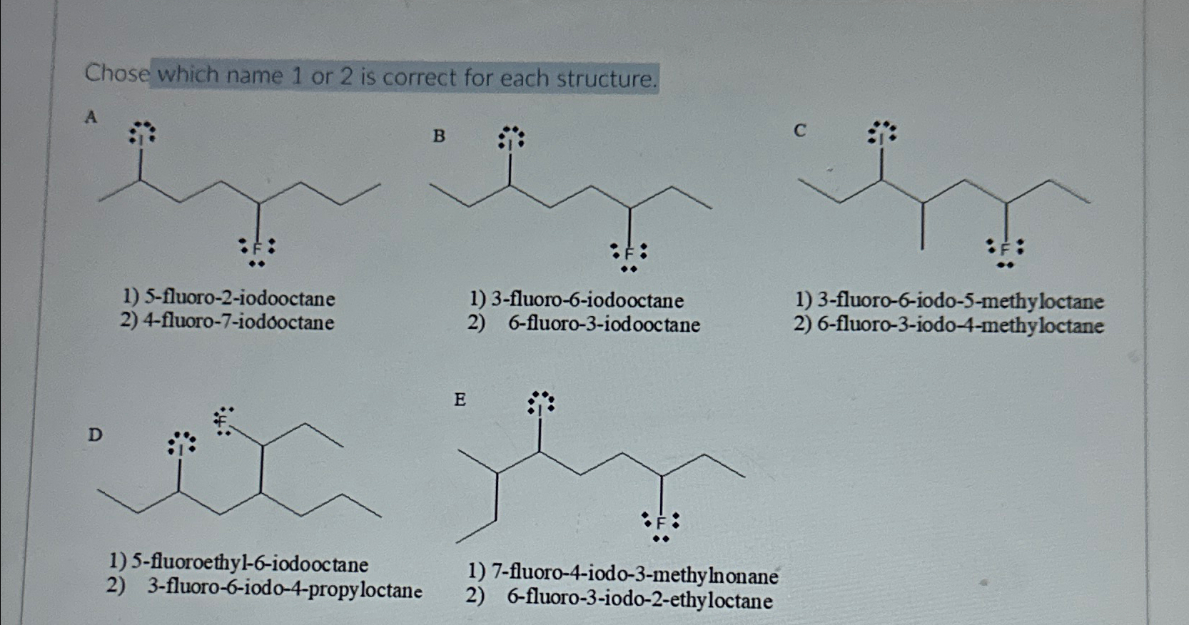 Solved Chose which name 1 ﻿or 2 ﻿is correct for each | Chegg.com