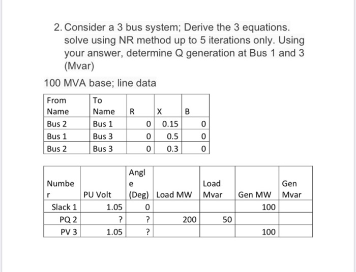 Solved 2. Consider a 3 bus system; Derive the 3 equations. | Chegg.com