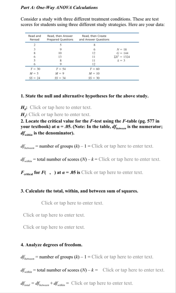Solved Part A: One-Way ANOVA CalculationsConsider a study | Chegg.com