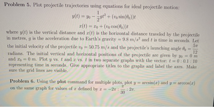 Solved 1 2912 Problem 5. Plot projectile trajectories using | Chegg.com