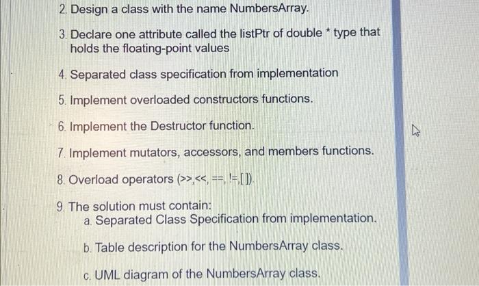Solved 10 Number Array Class Design A Class That Has An