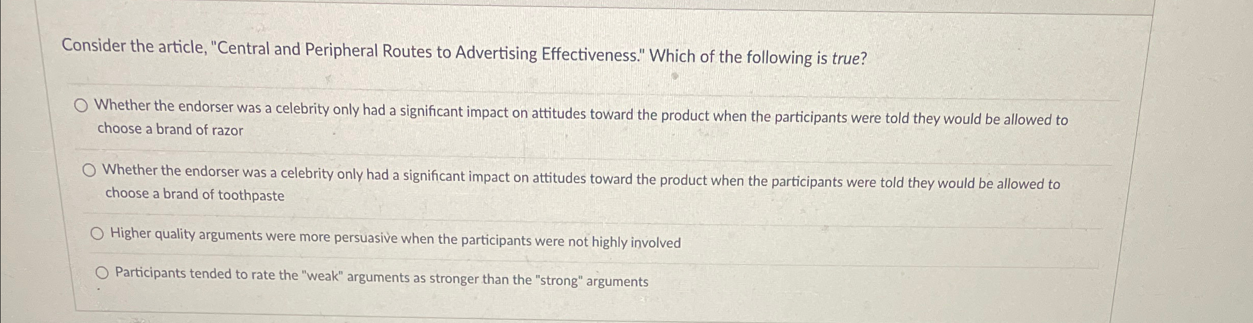 Solved Consider the article, "Central and Peripheral Routes | Chegg.com