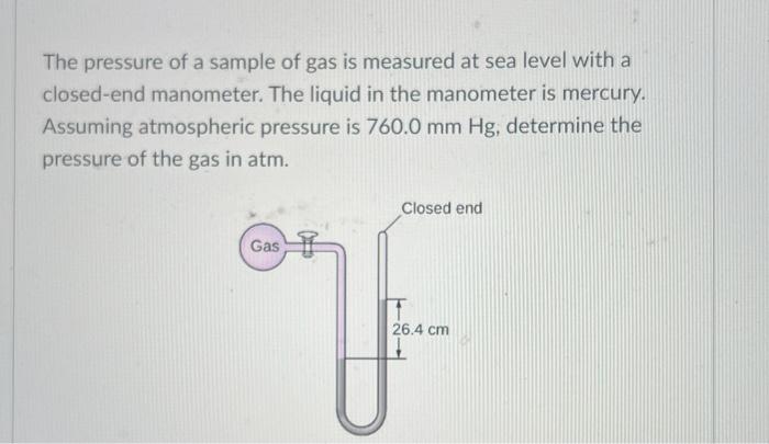 Solved The pressure of a sample of gas is measured at sea | Chegg.com