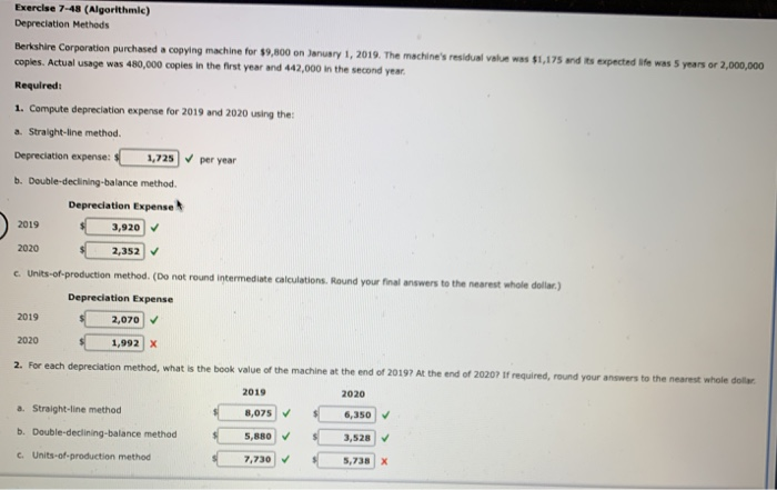 Solved Exercise 7-48 (Algorithmic) Depreciation Methods | Chegg.com