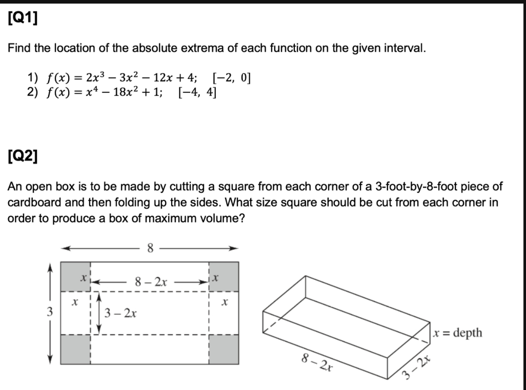Solved [Q1]Find the location of the absolute extrema of each | Chegg.com