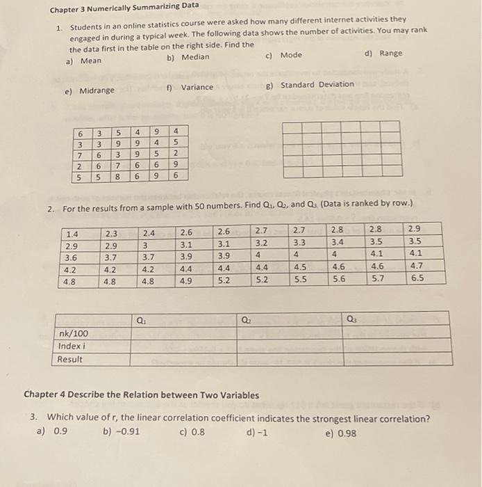 Solved Chapter 3 Numerically Summarizing Data 1. Students in | Chegg.com