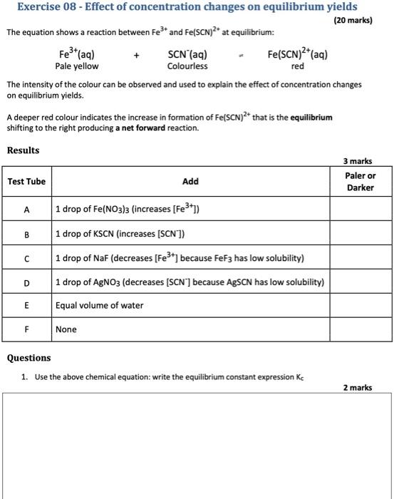 Solved Exercise 08 - Effect of concentration changes on | Chegg.com