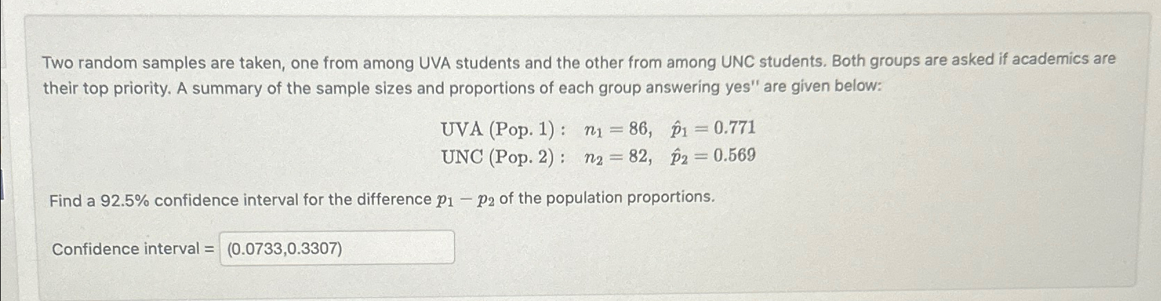 Solved Two random samples are taken, one from among UVA | Chegg.com