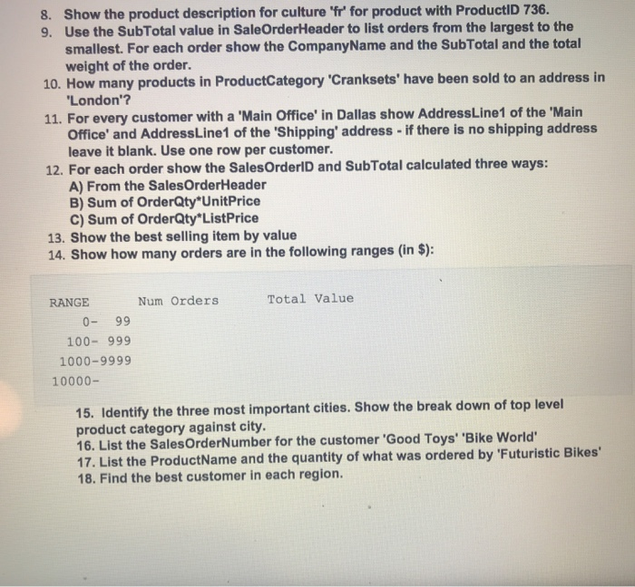 Solved Page More Sql Exercises: AdventureWorks db | Chegg.com