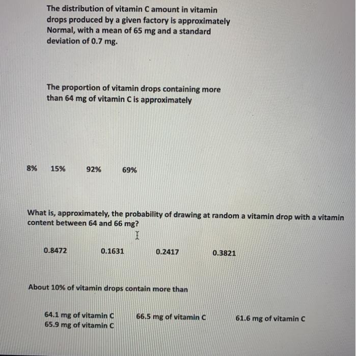 Solved The distribution of vitamin C amount in vitamin drops | Chegg.com