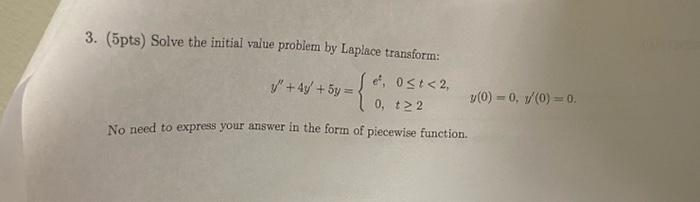 Solved 3. (5pts) Solve the initial value problem by Laplace | Chegg.com