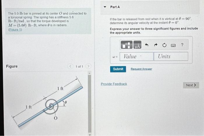 Solved The 5.0−lb bar is pinned at its center O and | Chegg.com