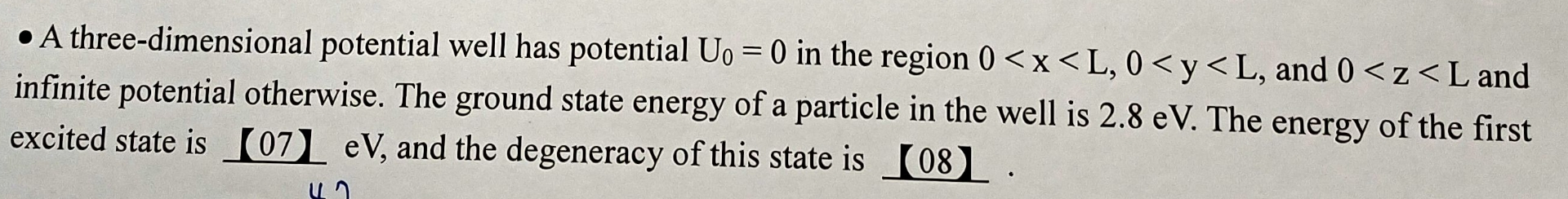 Solved A three-dimensional potential well has potential U0=0 | Chegg.com
