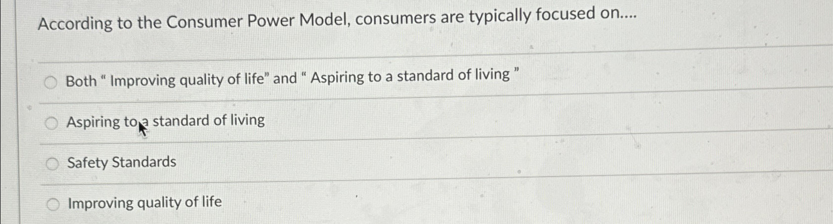Solved According to the Consumer Power Model, consumers are | Chegg.com