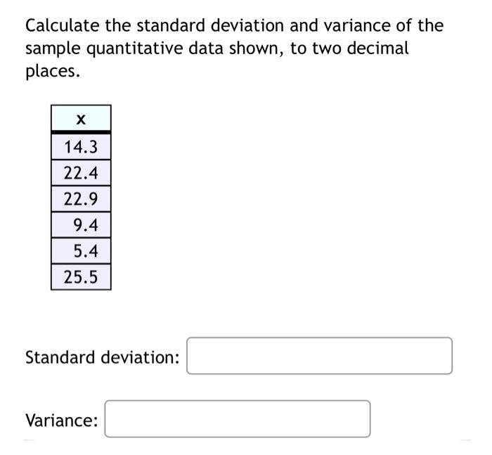 Solved Calculate the standard deviation and variance of the | Chegg.com