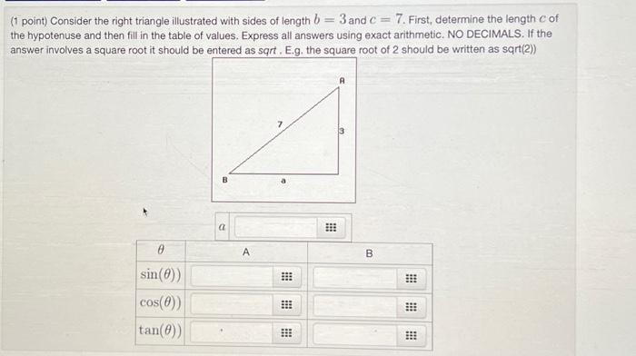 Solved 1 Point Consider The Right Triangle Illustrated Chegg