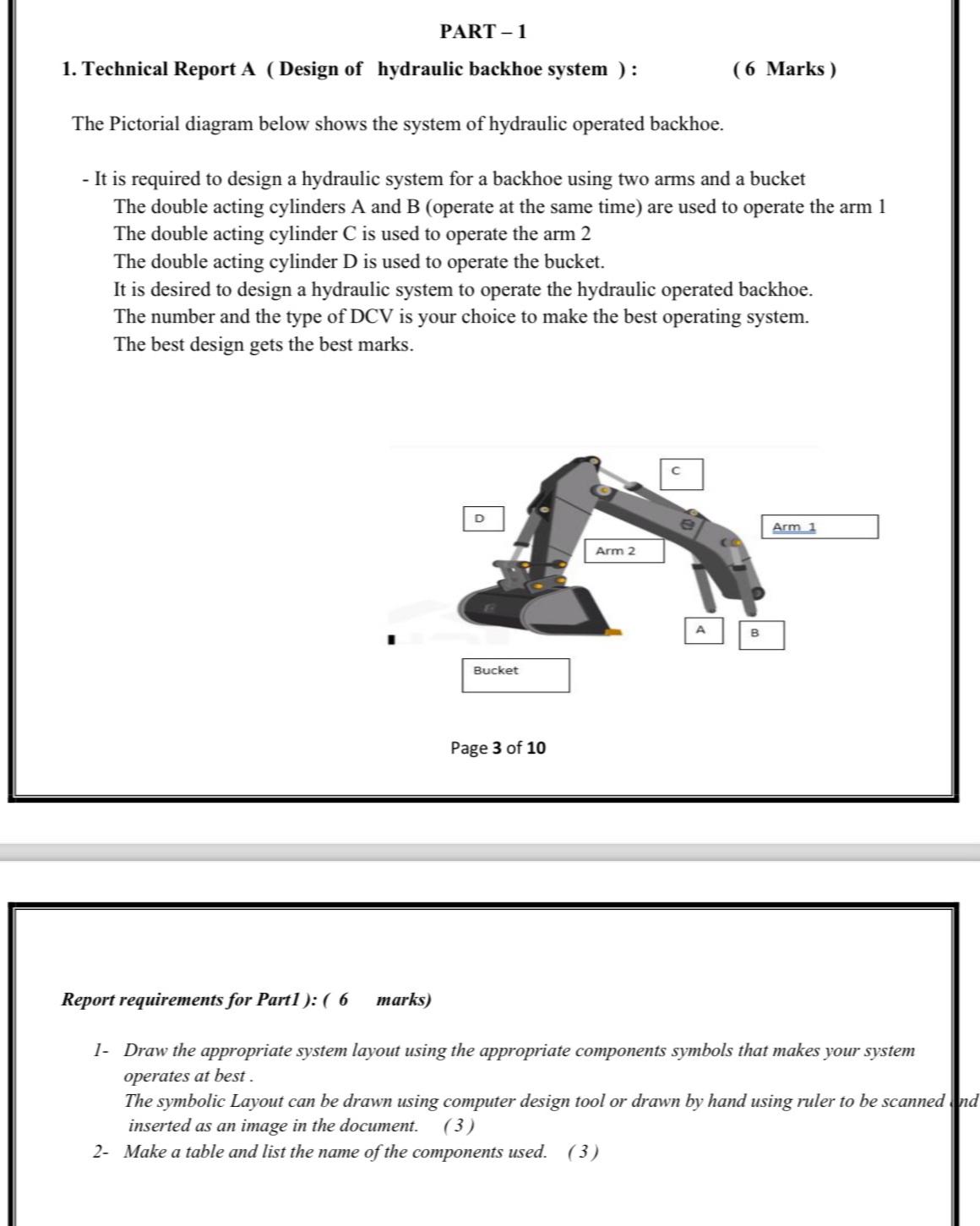 Solved PART - 1Technical Report A (Design of hydraulic | Chegg.com