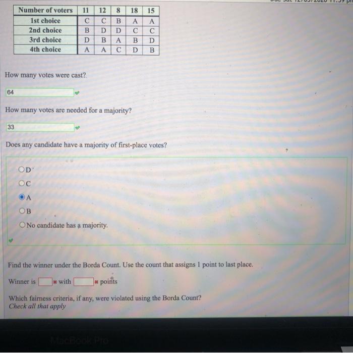 Solved Find the winner under the Borda Count. Use the count | Chegg.com