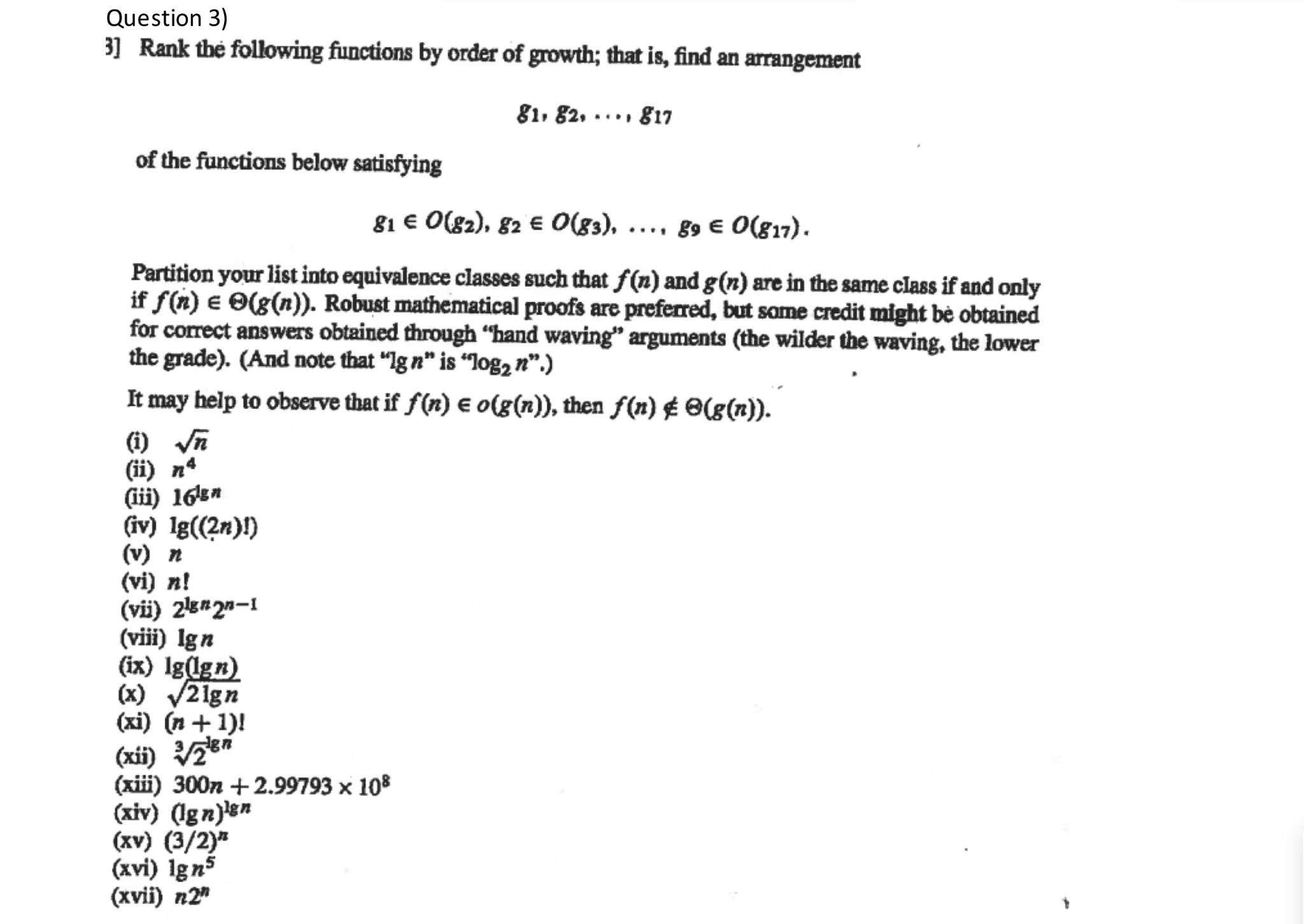 Solved Question 3)3] ﻿Rank the following functions by order | Chegg.com