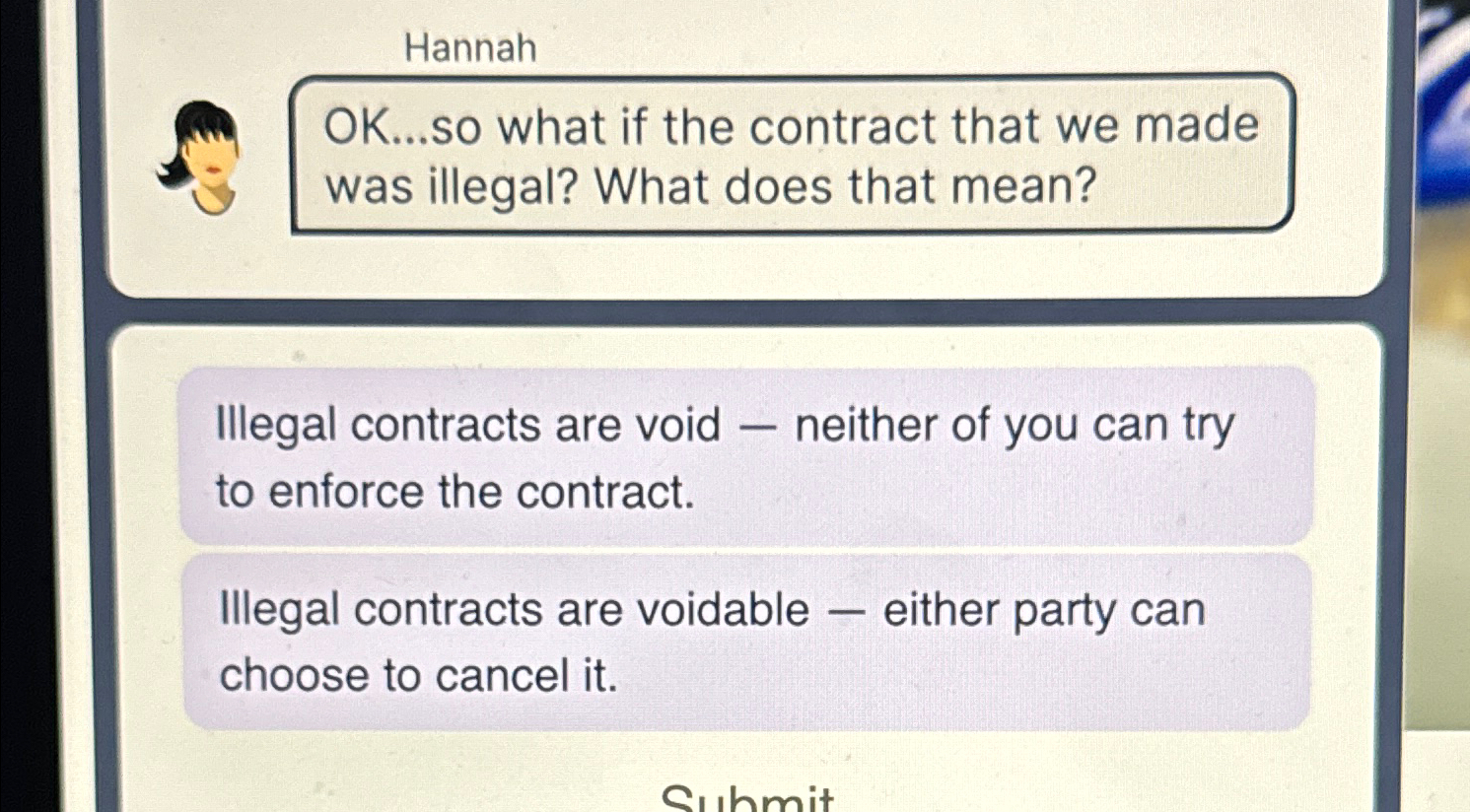 Solved HannahOK...so what if the contract that we made was | Chegg.com