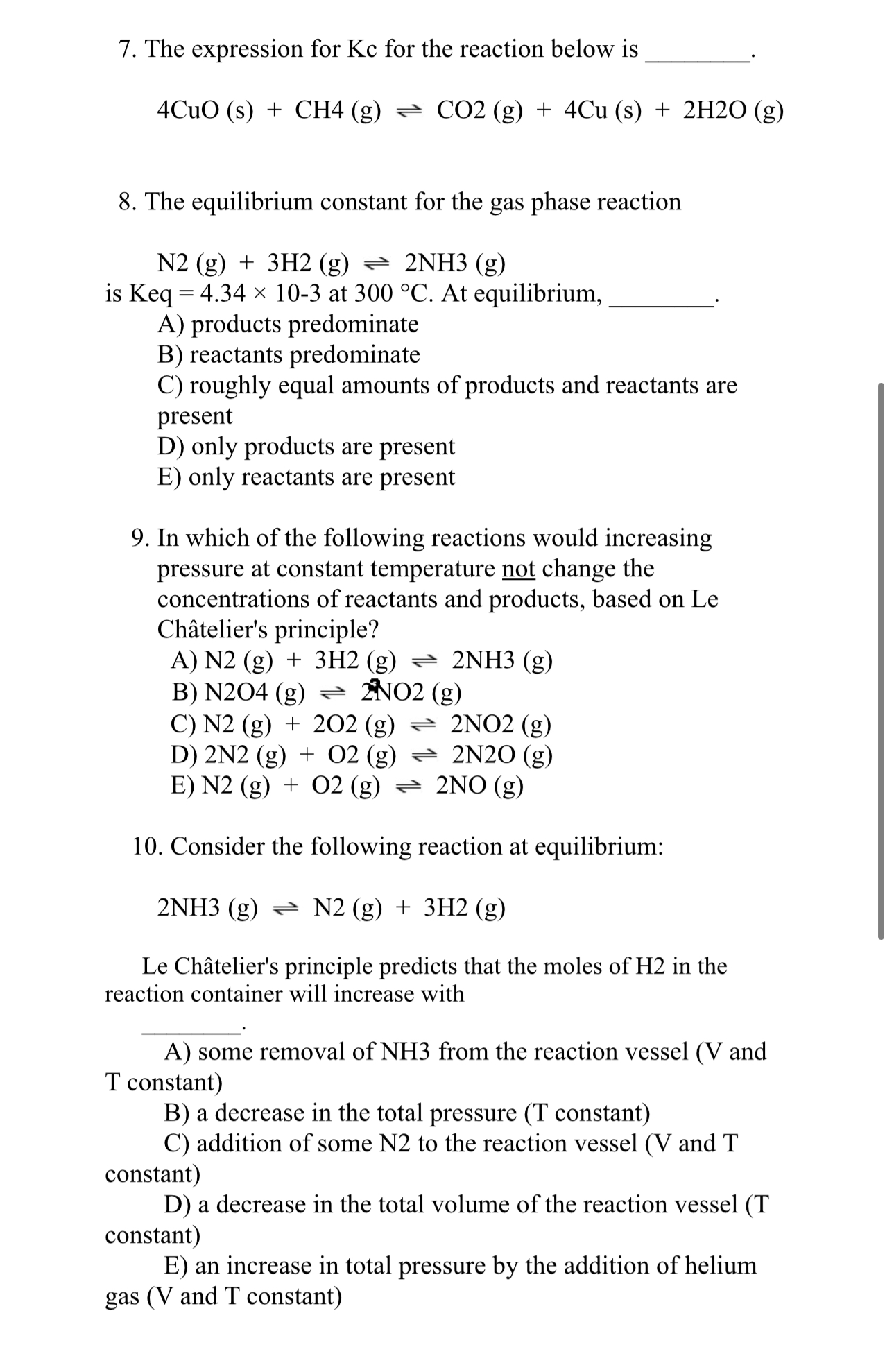 Solved The expression for Kc ﻿for the reaction below | Chegg.com