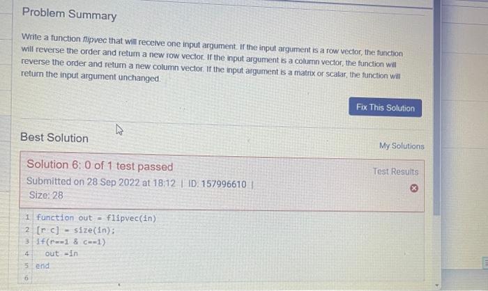 Solved Problem Summary Write a function flipvec that will | Chegg.com Solved Problem Summary Write a function flipvec that will | Chegg.com