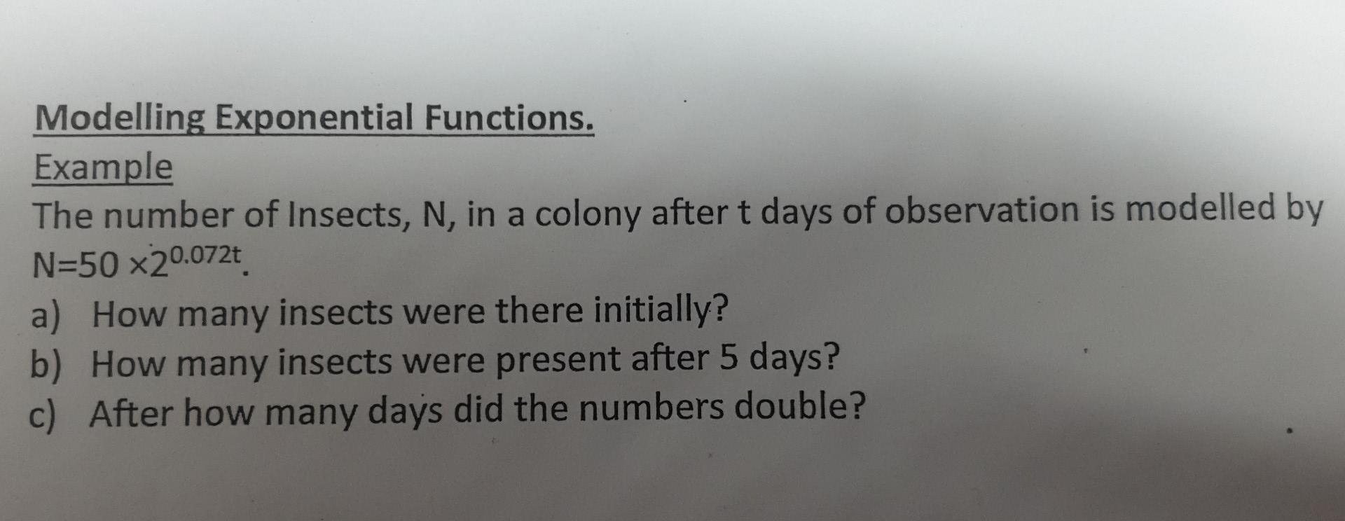 Solved Modelling Exponential Functions. Example The number | Chegg.com
