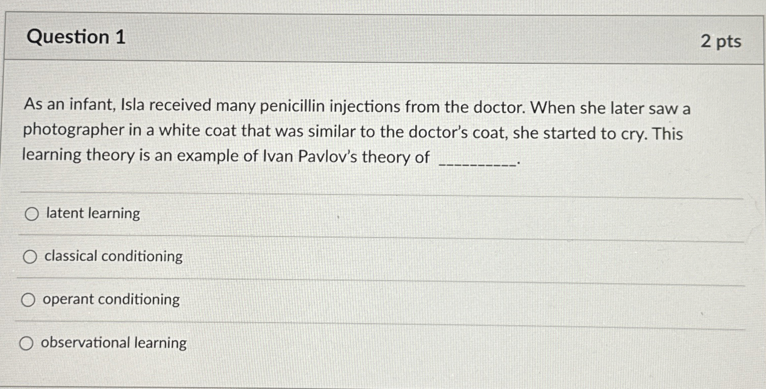 Solved Question 12 ﻿ptsAs an infant, Isla received many | Chegg.com