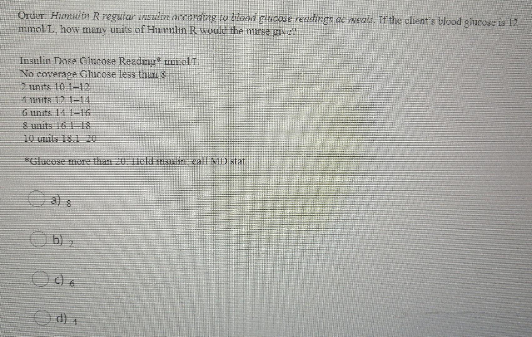 Solved Order: Humulin R regular insulin according to blood | Chegg.com
