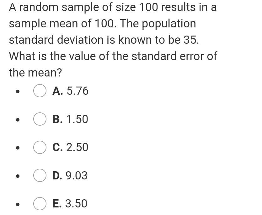 Solved A random sample of size 100 results in a sample mean | Chegg.com