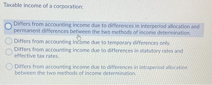 Solved Taxable income of a corporation: Differs from | Chegg.com