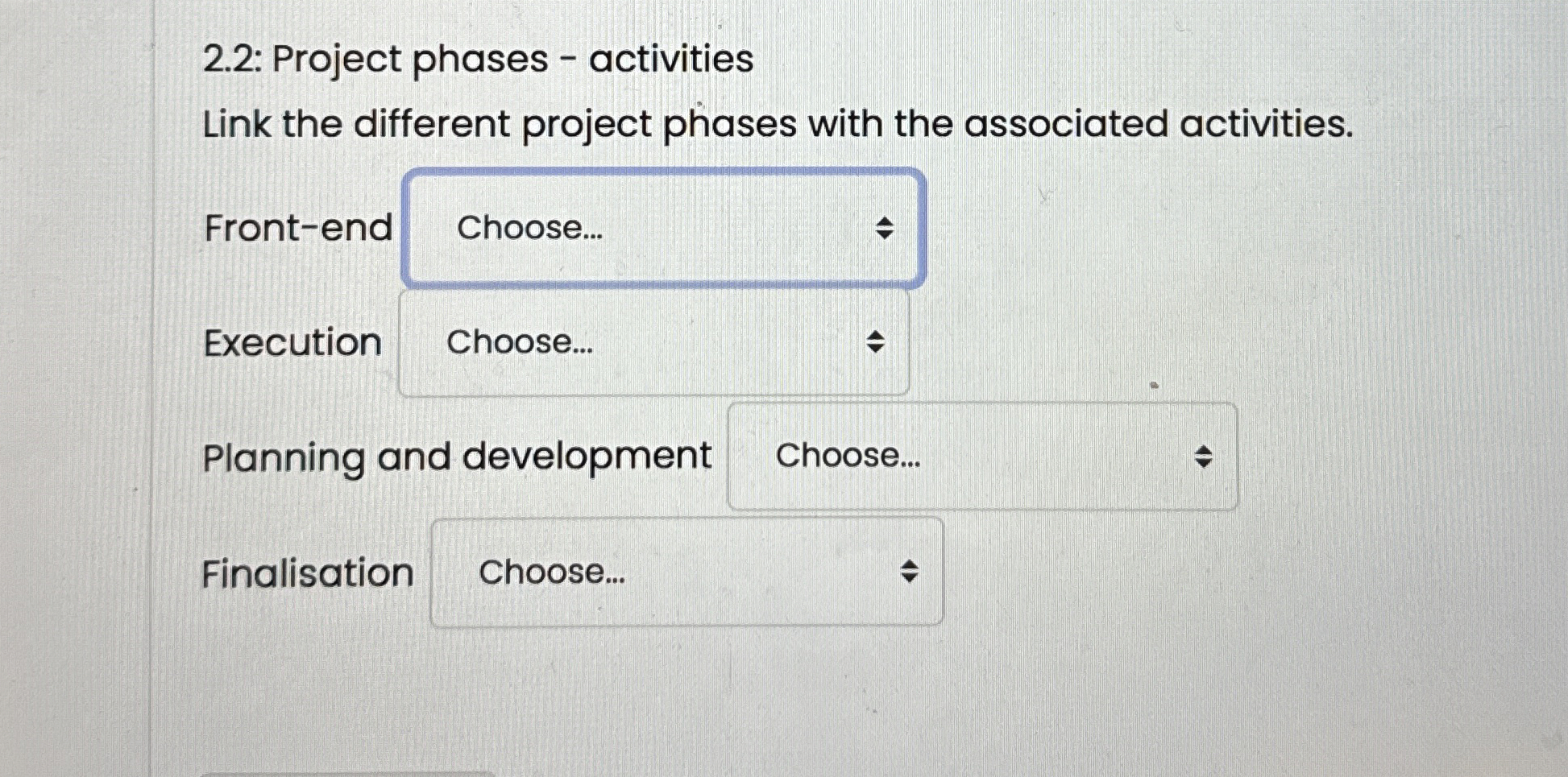 Solved 2.2: Project phases - ﻿activitiesLink the different | Chegg.com