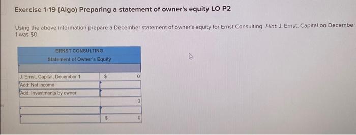 Solved Exercise 1-19 (Algo) Preparing a statement of owner's | Chegg.com