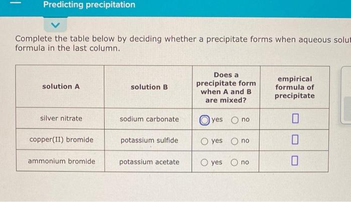 Solved Predicting precipitation Complete the table below by | Chegg.com