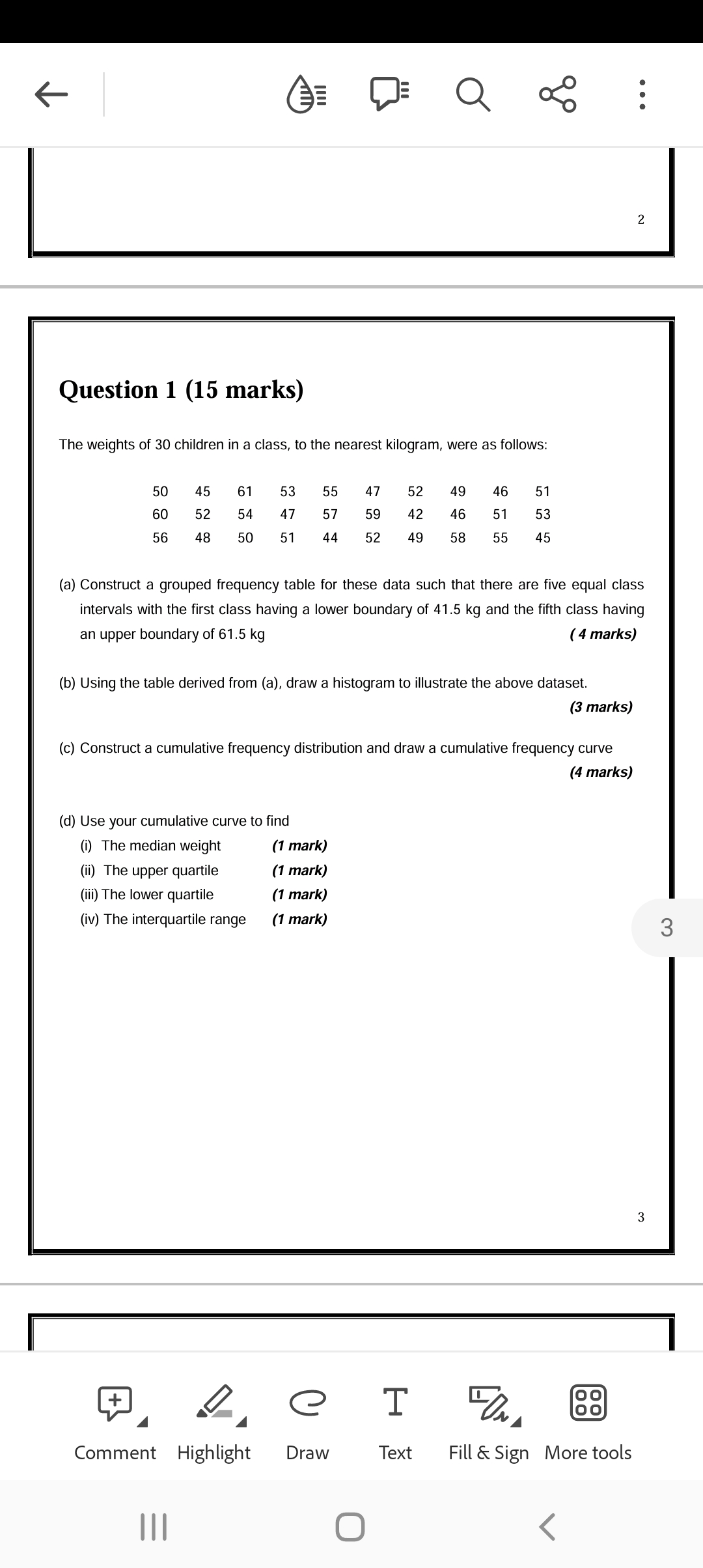 Solved Question 1 (15 ﻿marks)The weights of 30 ﻿children in | Chegg.com