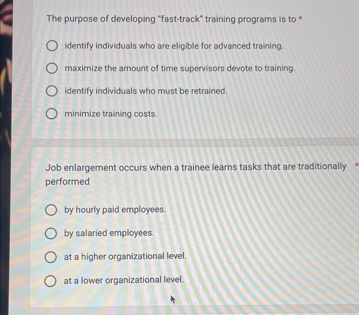 Solved The purpose of developing "fast-track" training | Chegg.com