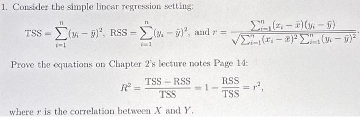 1. Consider the simple linear regression setting: | Chegg.com