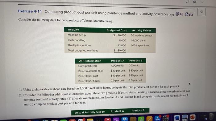 Solved Exercise 4-11 Computing product cost per unit using | Chegg.com